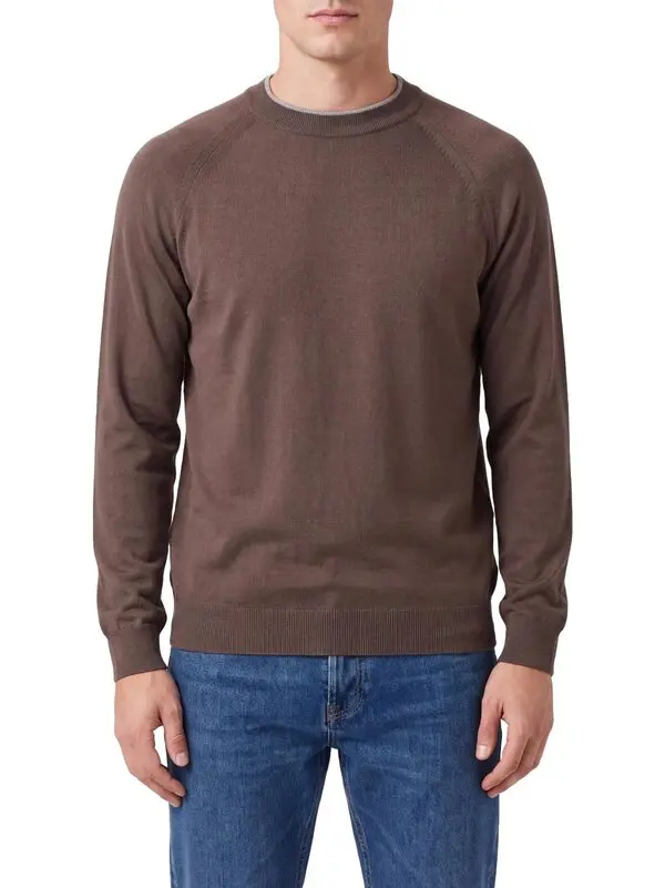 Eleventy Pure Wool Long-sleeved Crewneck Jumper With Ribbed Trims - Dark