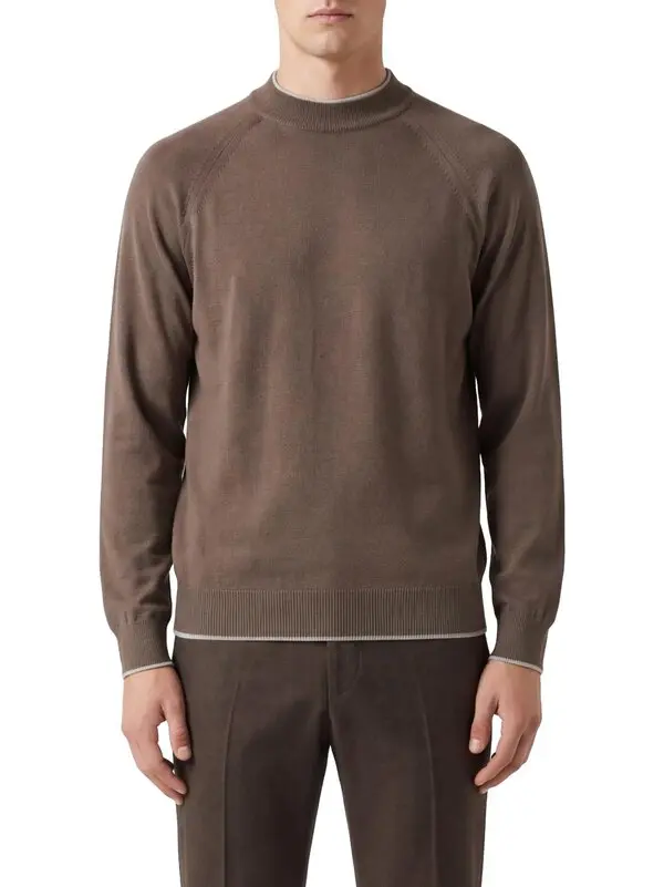 Eleventy Pure Wool Long-sleeved Crewneck Jumper With Ribbed Trims - Dark