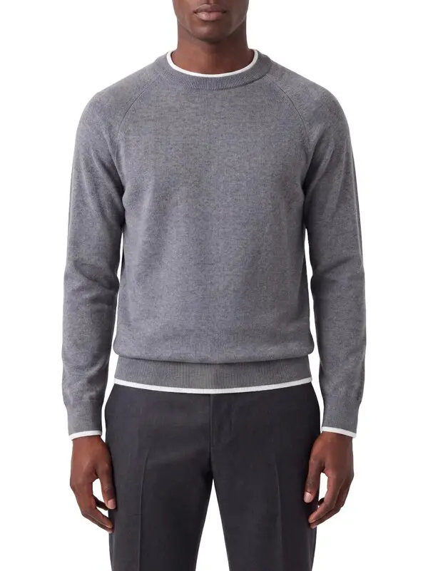 Eleventy Pure Wool Long-sleeved Crewneck Jumper With Ribbed Trims - Ivory