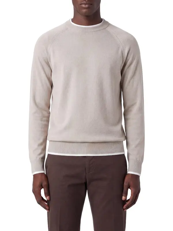 Eleventy Pure Wool Long-sleeved Crewneck Jumper With Ribbed Trims - Sand