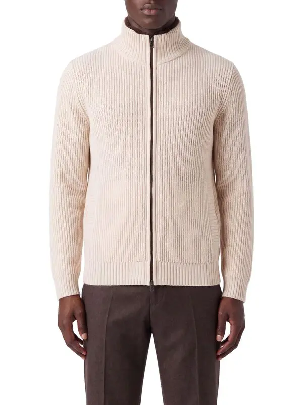 Herno High Neck Ribbed Wool Cardigan - White