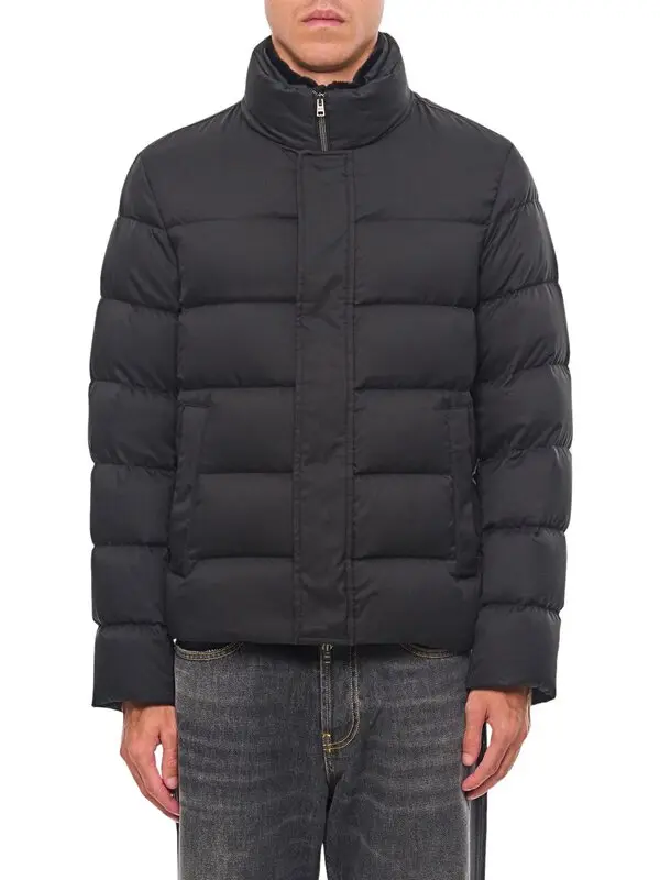 Herno High Neck Quilted Down Jacket In Water-repellent Nylon - Black