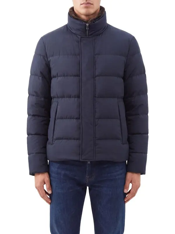 Herno High Neck Quilted Down Jacket In Water-repellent Nylon - Blue