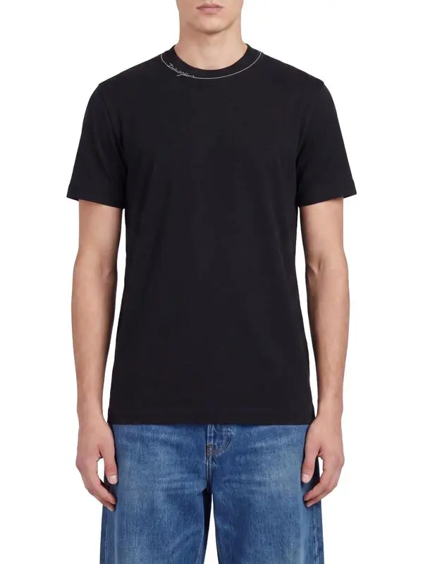 Dolce & Gabbana Slim Fit Crewneck T-shirt In Cotton With Contrast Logo - Black