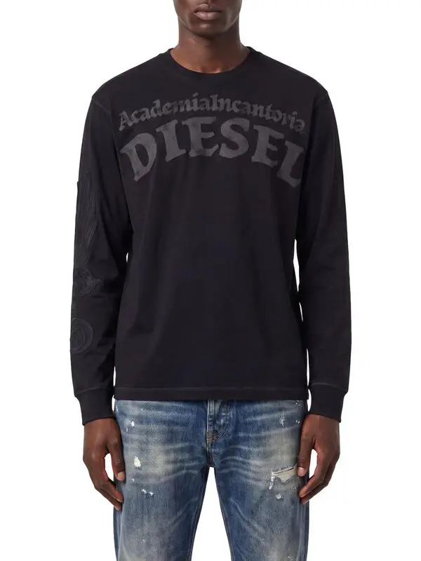 DIESEL® Crewneck Long-sleeved T-shirt In Cotton With Graffiti Logo Print - Black
