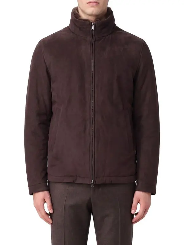 Herno High Neck Zip-up Bomber Jacket In Water-repellent Microfiber - Brown