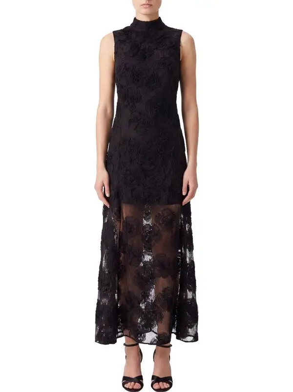 ROTATE BY BIRGER CHRISTENSEN Floral A-line Off-shoulder Mesh Midi Dress - Brown