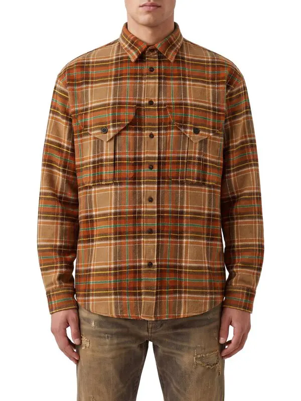 Dsquared2 Relaxed Fit Tartan Wool-blend Shirt With Flap Pockets - Orange