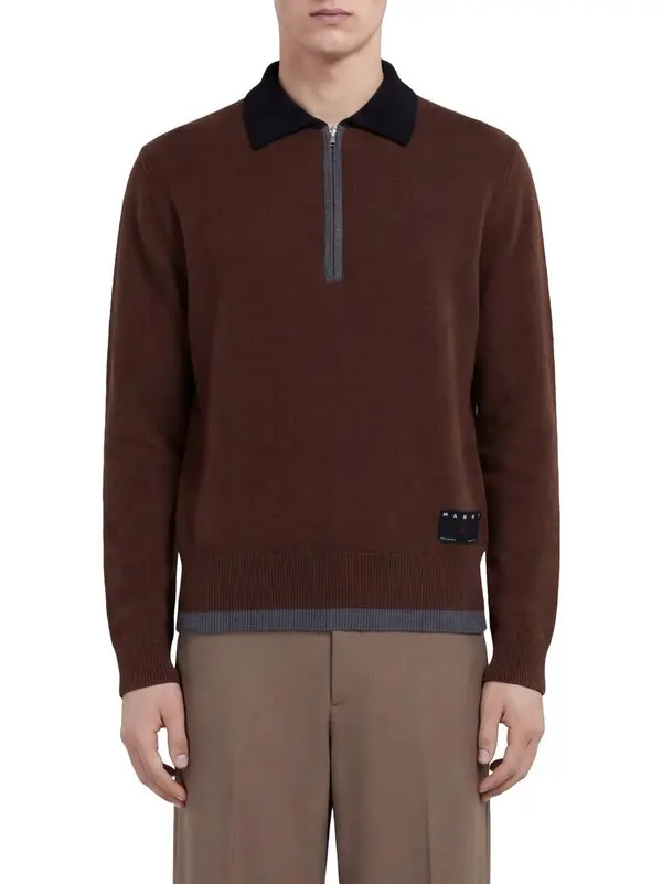 Marni Long-sleeve Pure Cashmere Knit Polo With Zip Closure - Brown