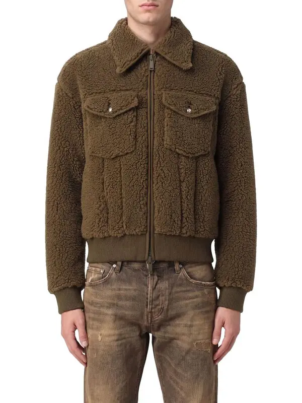 Dsquared2 Shearling Bomber Jacket With Classic Collar And Patch Pockets - Brown