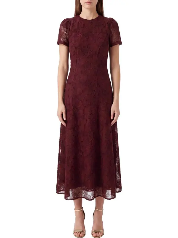 ROTATE BY BIRGER CHRISTENSEN A-line Midi Dress With Short Sleeves - Red
