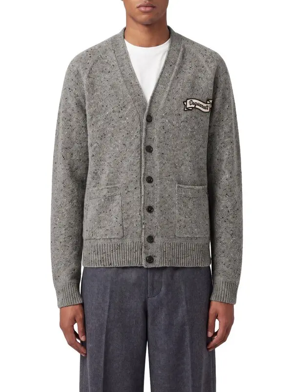 Dsquared2 Wool Blend V-neck Cardigan With Contrast Logo - Grey
