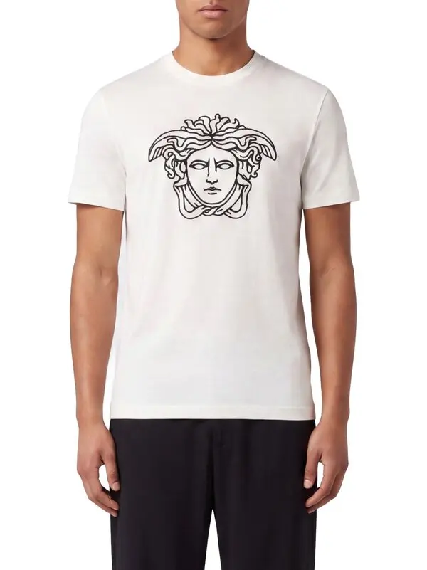 Versace Slim Fit Cotton T-shirt With Medusa Graphic Print - White