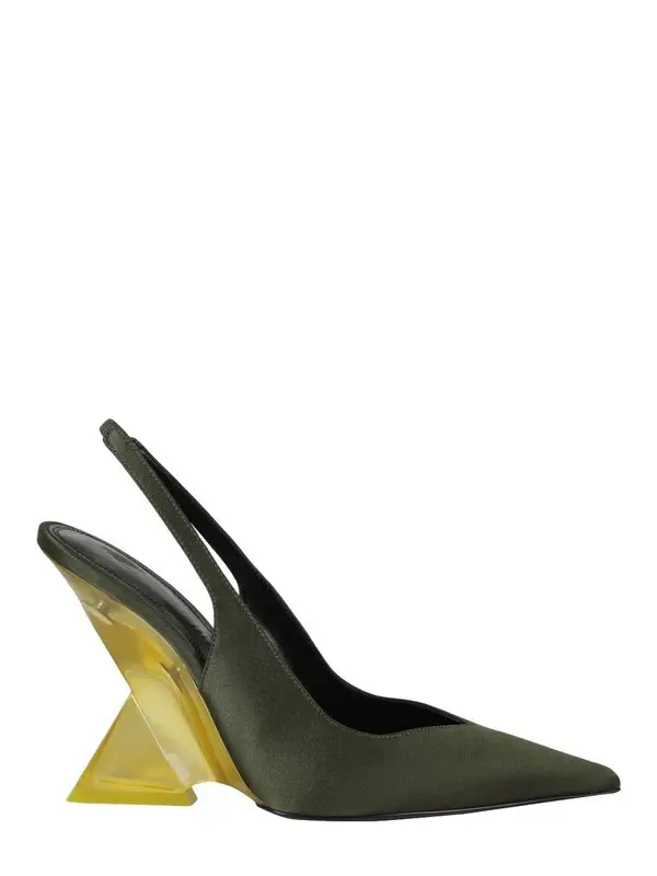 Attico Cheope Satin Slingback Pumps With Sculptural Wedge - Green