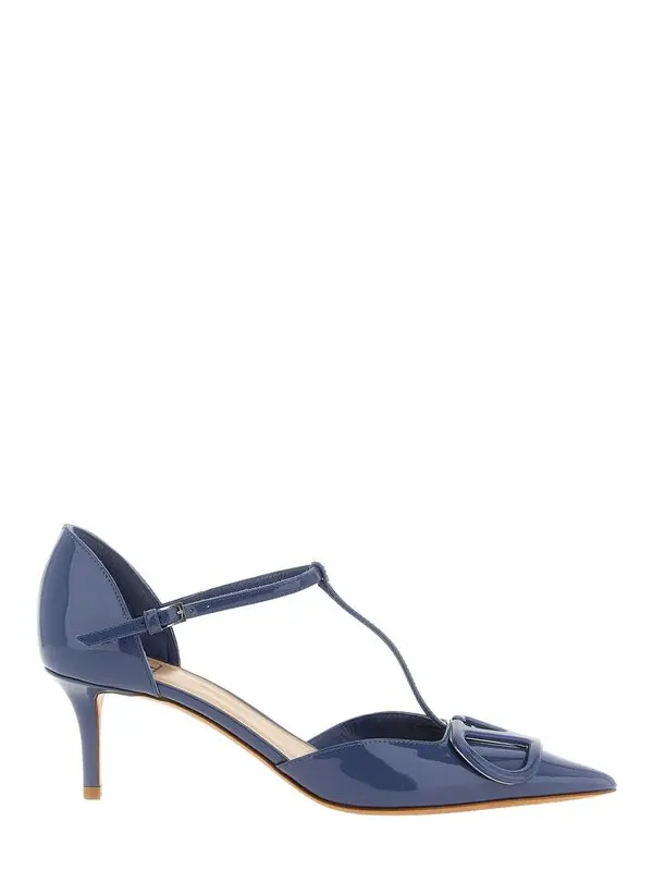 Valentino Garavani Vlogo Signature T-strap Pumps In Patent Leather - Blue