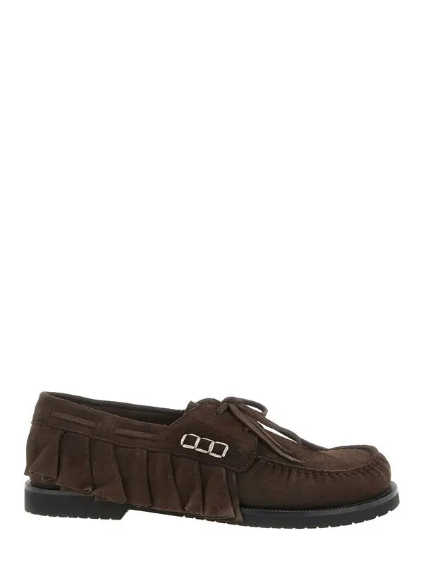 JW Anderson Suede Boat Shoes With Ruffles - Brown