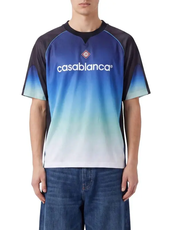 Casablanca Polyester Crewneck T-shirt With Abstract Graphic Print - Blue