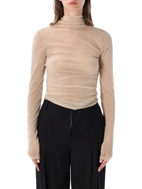LEMAIRE Sheer Tulle Turtleneck Top With Tie Fastening - Pink