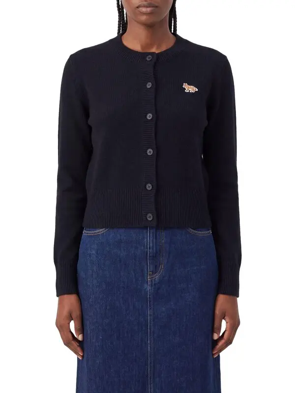 Maison Kitsuné Chillax Fox Logo Patch Merino Wool Cardigan - Black