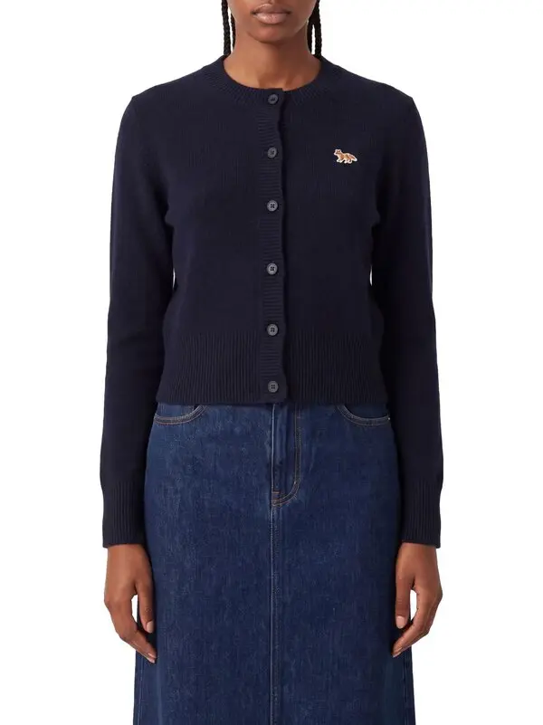 Maison Kitsuné Chillax Fox Logo Patch Merino Wool Cardigan - Navy