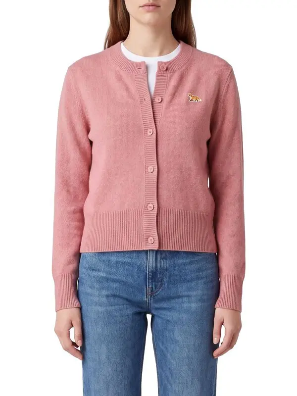 Maison Kitsuné Chillax Fox Logo Patch Merino Wool Cardigan - Pink
