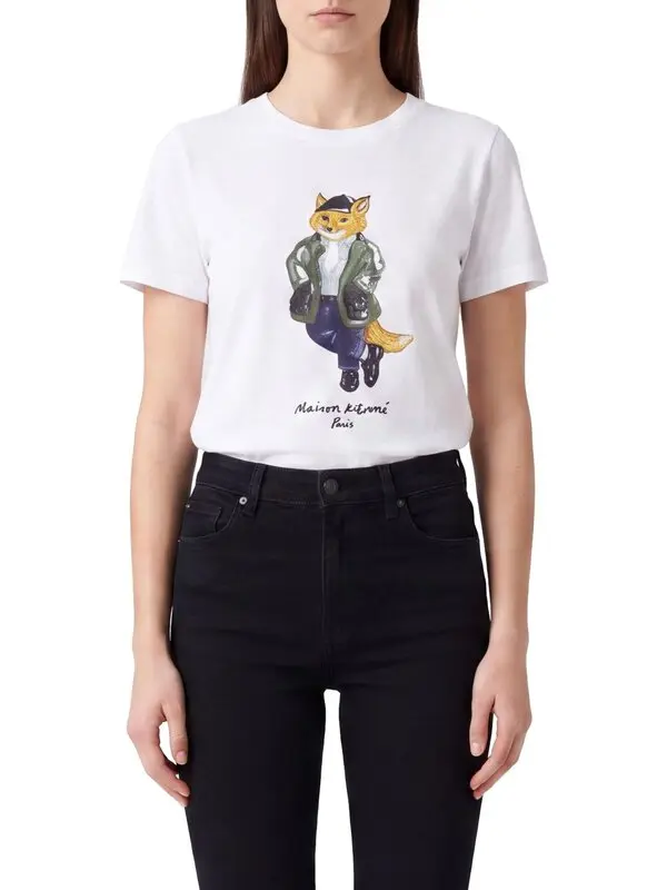 Maison Kitsuné Chillax Fox Logo Print Slim Fit Cotton T-shirt - White