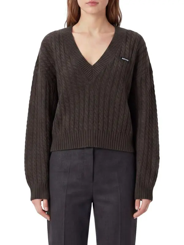 ROTATE BY BIRGER CHRISTENSEN V-neck Merino Wool And Cashmere Jumper With Dropped Shoulders - Brown