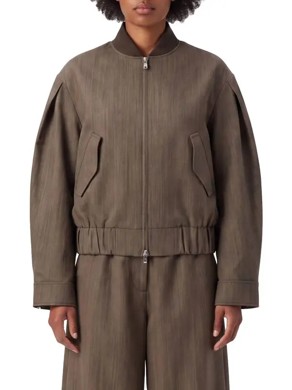 GANNI Relaxed Fit Merino Wool Cropped Bomber Jacket - Brown