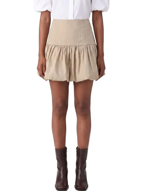GANNI Striped Linen-cotton Blend Balloon Mini Skirt - Sand