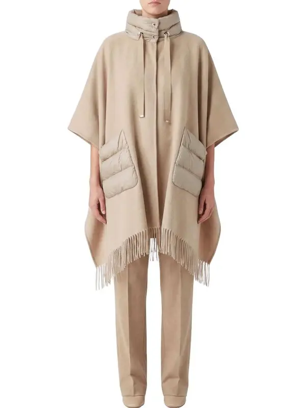 Herno Wool And Cashmere Cape With Quilted Inserts And Fringes - Pink