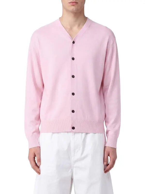 Jacquemus Slim Fit V-neck Cotton Cardigan With Ribbed Edges - Pink