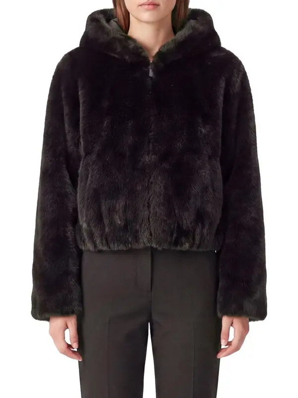 Pinko Short Faux Fur Hooded Jacket With Dropped Shoulders - Brown
