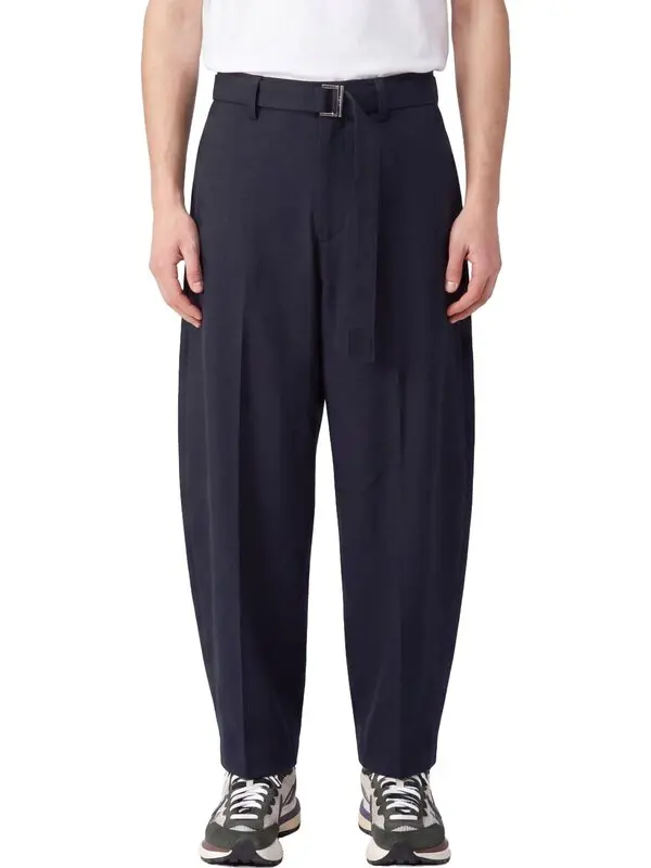 Sacai Wide-leg Wool Blend Trousers With Adjustable Belt - Black
