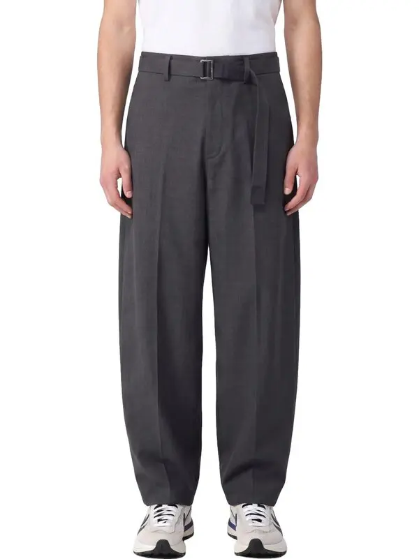 Sacai Wide-leg Wool Blend Trousers With Adjustable Belt - Brown
