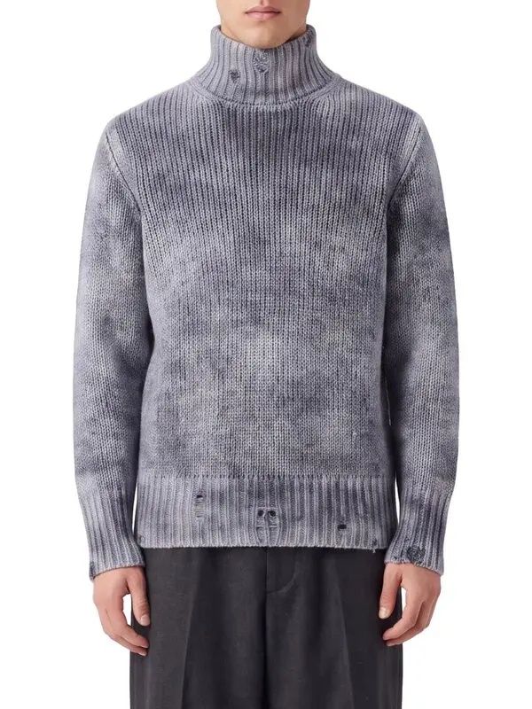 Avant Toi Abstract Pattern Cashmere And Silk Turtleneck Jumper - Grey