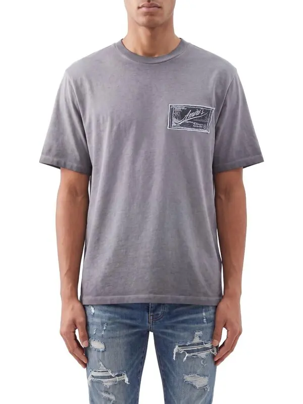 Amiri Crew Neck Cotton T-shirt With Graphic Logo Print And Dropped Shoulders - Black