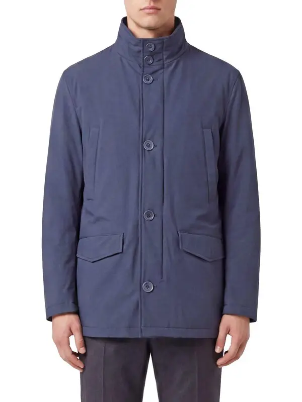 Herno Water-repellent Technical Fabric Windbreaker Jacket With High Collar - Blue