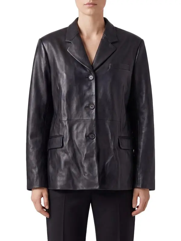 Magda Butrym Single-breasted Sheepskin Leather Blazer With Flap Pockets - Black