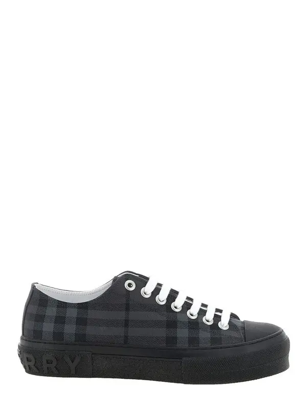 Burberry Check Pattern Nylon Low-top Sneakers With Rubber Cap Toe - Grey
