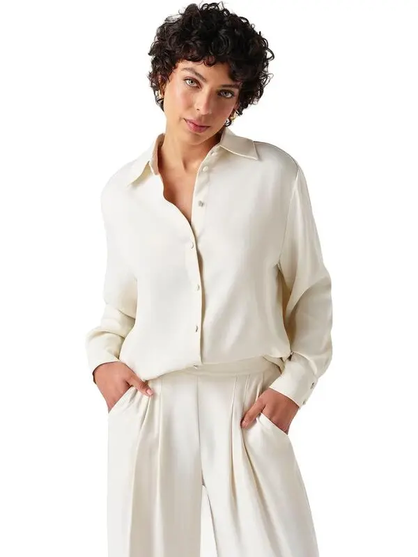 GHOST LONDON Esther Collared Satin Shirt - Ivory