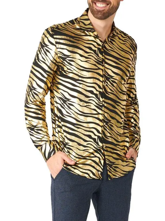 Opposuits Tiger Shiner Modern Tailored Fit Button-up Shirt - Gold