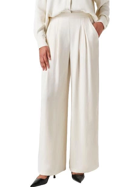 GHOST LONDON Andie Pleated Wide Leg Trousers - Ivory