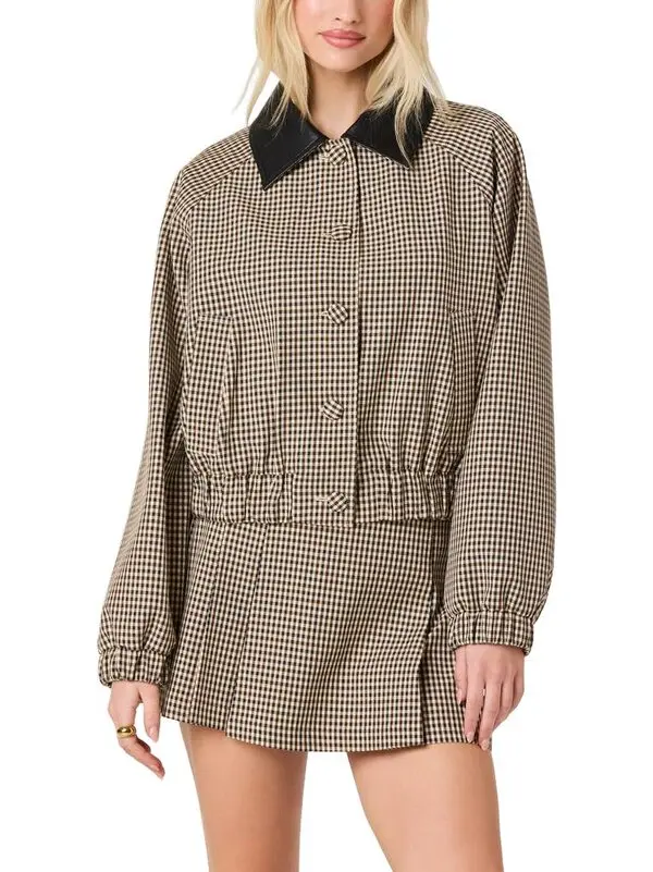 Astr The Label Billie Gingham Jacket With Faux Leather Collar - Brown Black Gingham