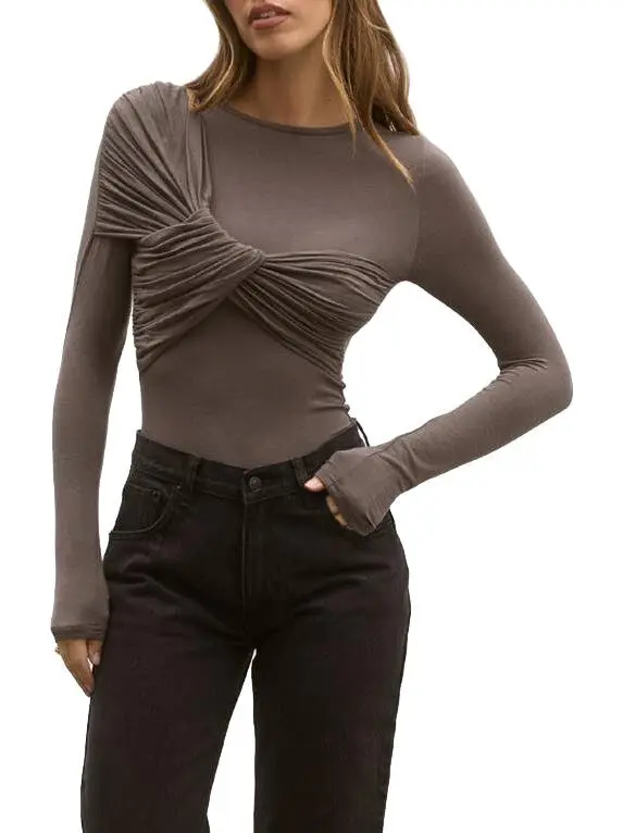 BAYSE Edie Twisted Long Sleeve Bodysuit - Smoke
