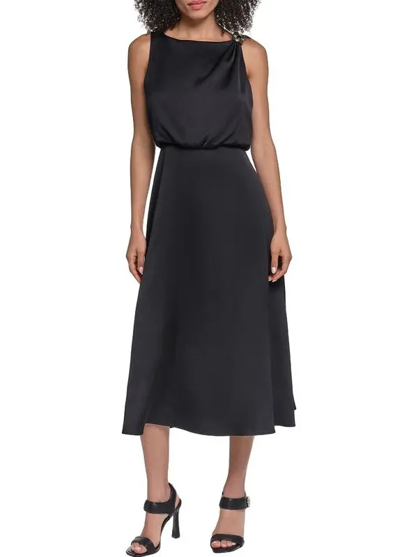 Karl Lagerfeld Paris Satin Face Crepe Midi Dress - Black