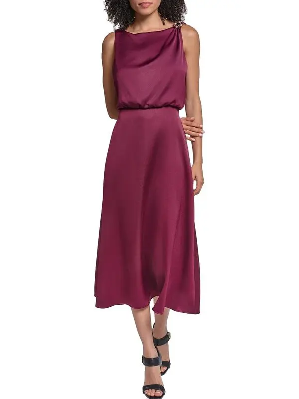 Karl Lagerfeld Paris Satin Face Crepe Midi Dress - Port