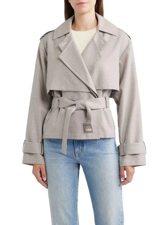 ROWING BLAZERS Houndstooth Short Trench Jacket - Beige
