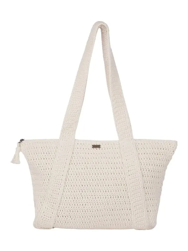 Roxy Woven Tote Bag With Zippered Top And Shoulder Straps - Egret