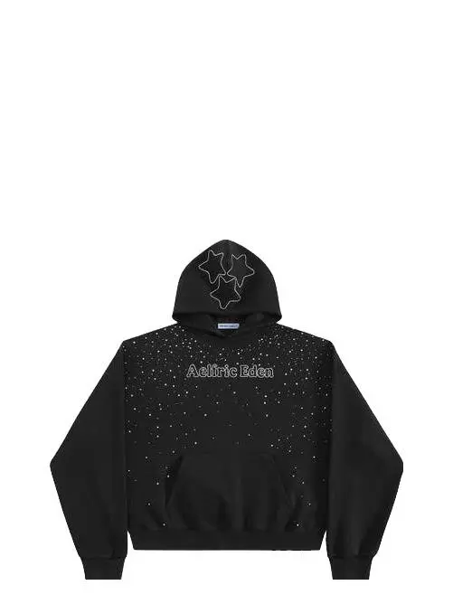 AELFRIC EDEN Boxy Rhinestone Star Pullover Hoodie - Black