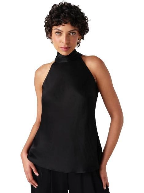 GHOST LONDON Reese High Neck Satin Top - Black